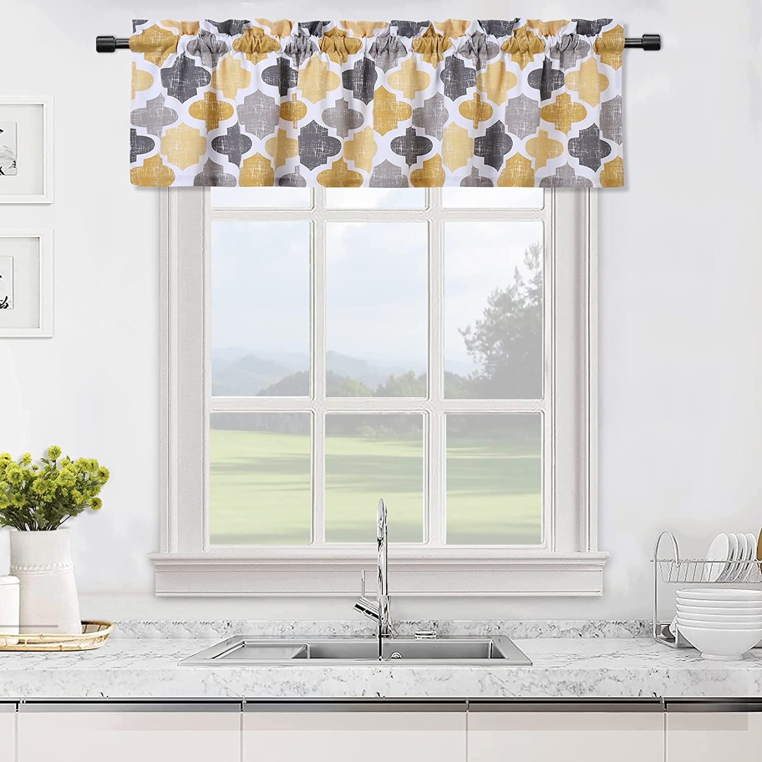 Yesfashion Valance for Bathroom, Moroccan Design Valance Curtains for Windows, Rod Pocket ...