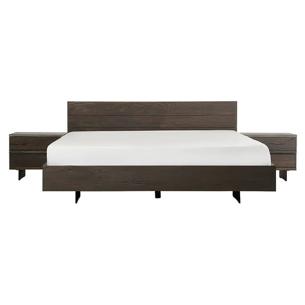 Modrest Selma 75x86" Sunken Modern Solid Aged Oak Wood Eastern King Bed ...