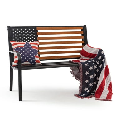 Backyard Expressions Metal American Flag Patio/Garden Outdoor Bench ...