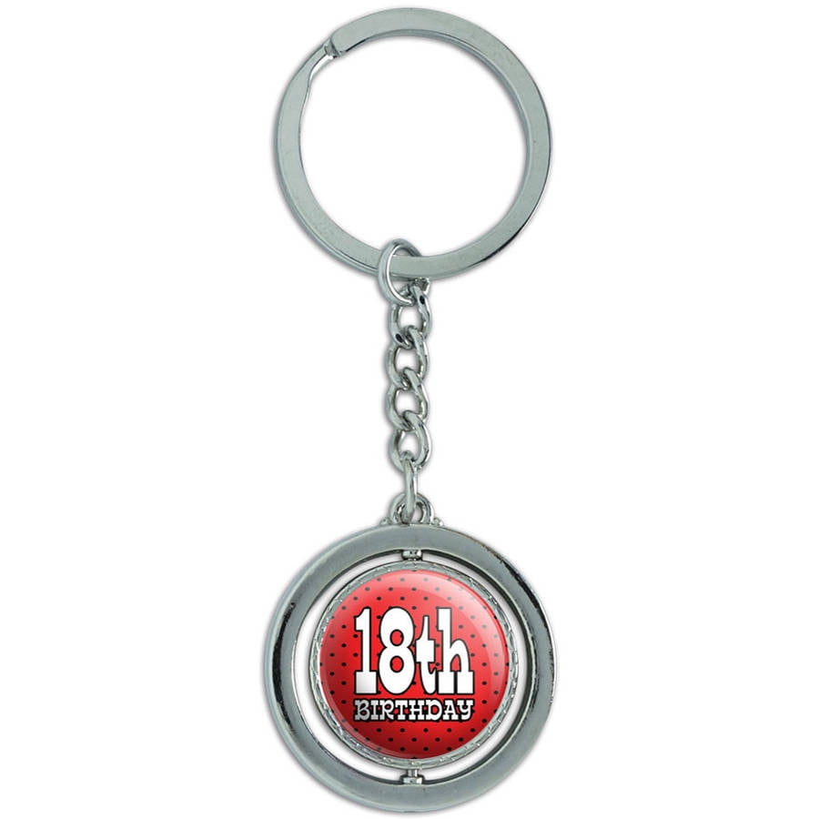 18th Eighteenth Birthday Red Black Polka Dots Spinning Round Metal Key ...