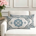 Abstract Boho Pillow Covers Set of 4, Vintage Blue Beige Botanical ...