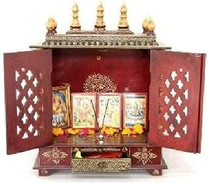 TAM Creatio Wooden Pooja Mandir Indian Hindu Decoration Puja Cabinet ...