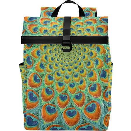Peacock Feather Vintage Backpack Roll Top Daypack Laptop Work Travel ...