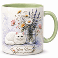 Lotusprint LLC Personalized White Cat Floral 2D Print Flat Accent Mug ...