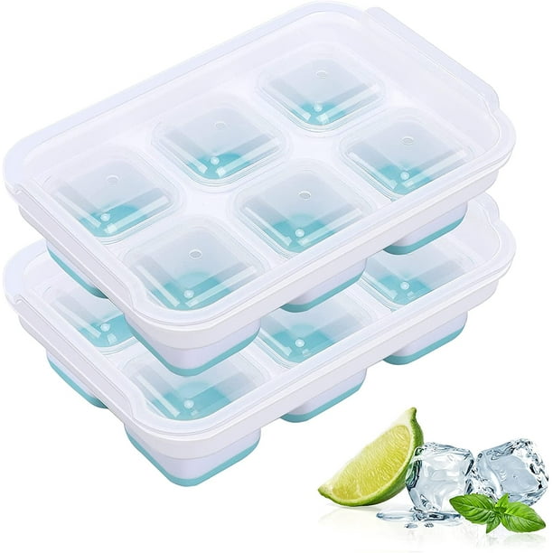 Ice Cube Trays 2 Pack, Silicone Ice Trays with Removable Lid Large ...