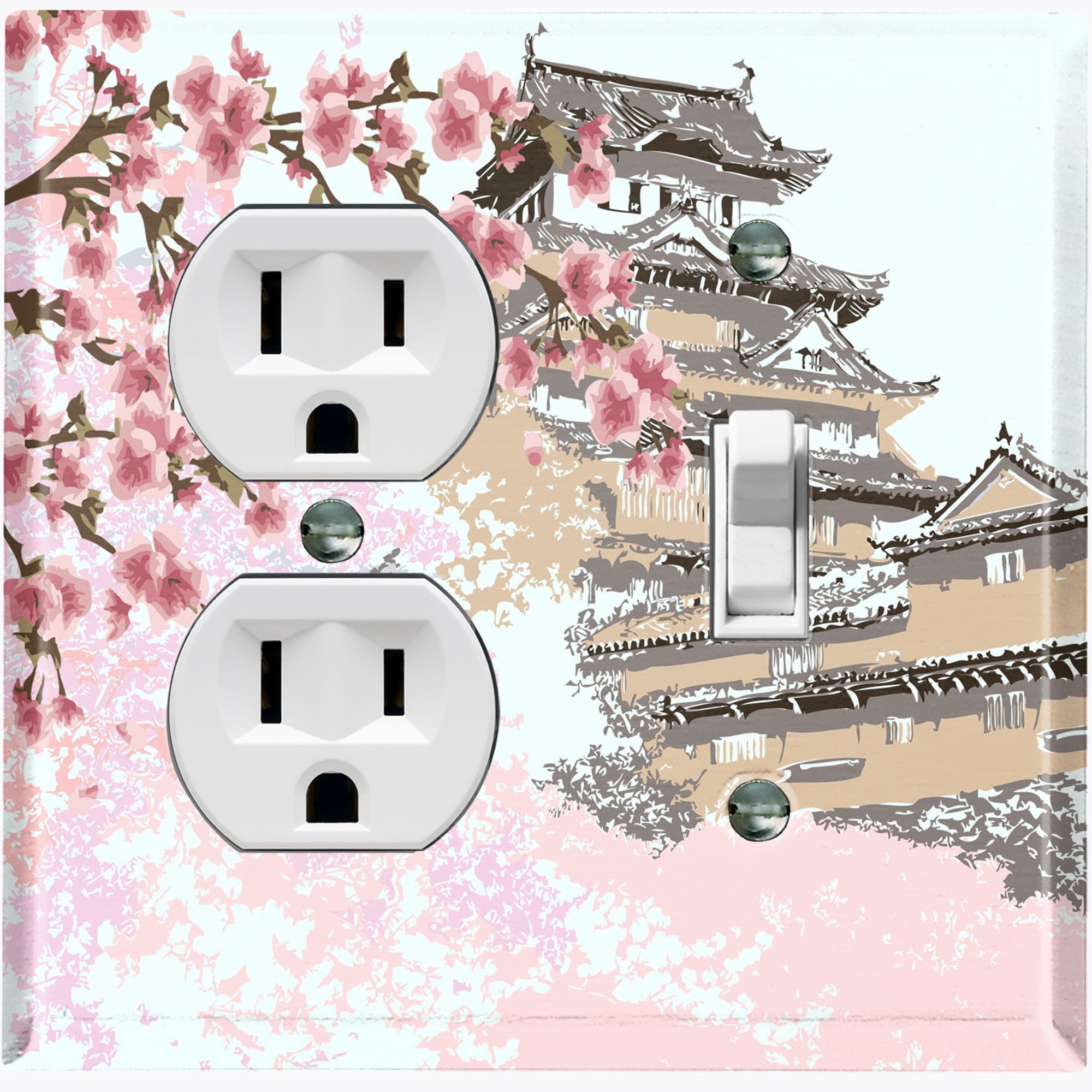 Metal Light Switch Plate Cover Japanese Pink Sakura Flower House Brown ...