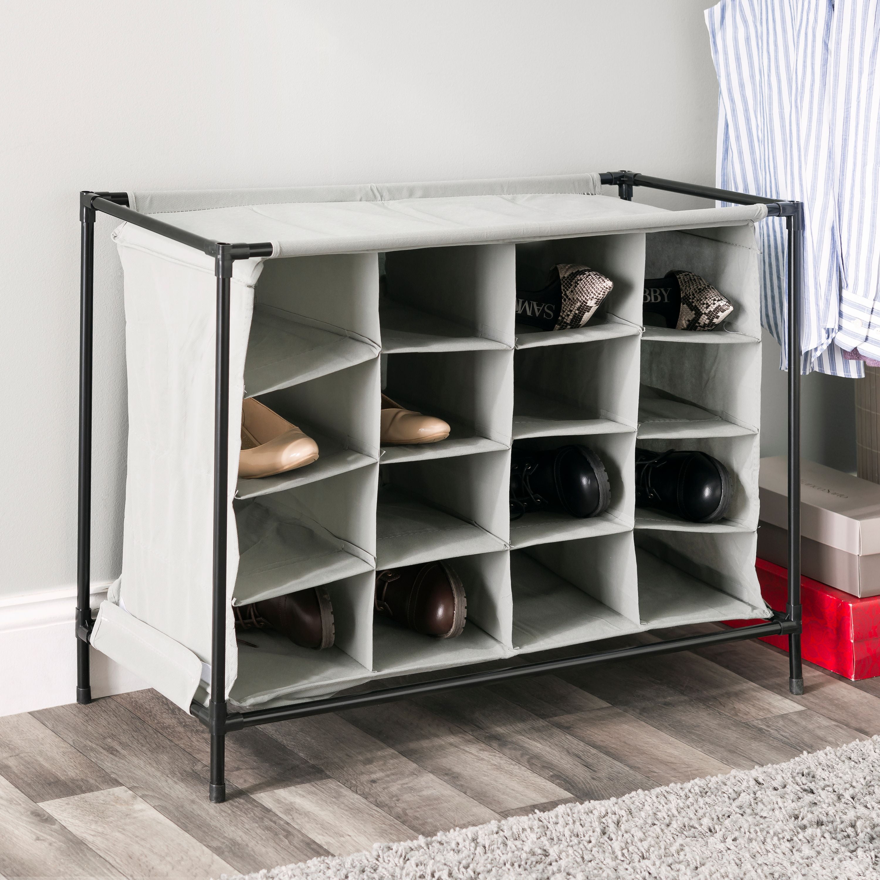 Home Basics 16 Pair Non-Woven Shoe Rack, Grey - Walmart.com