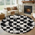 5ft Round Rug Black Grey Geometric Area Rugs for Living Room Bedroom ...