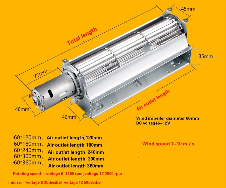Metal DC cross flow through roller fan Hair dryer cooling chassis low ...
