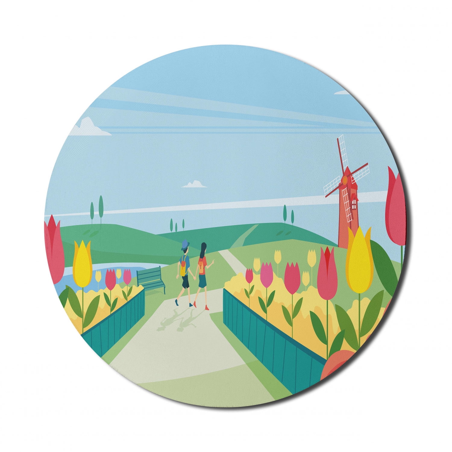 Travel Mouse Pad for Computers, Colorful Cartoon Style Rural Spring ...