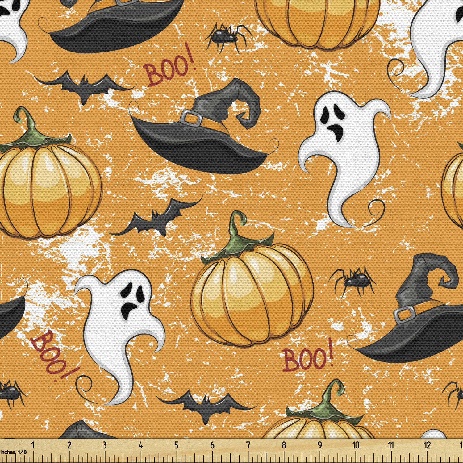 Ghost Fabric by the Yard, Pattern with Ghost Pumpkin and Wizard Hat on ...