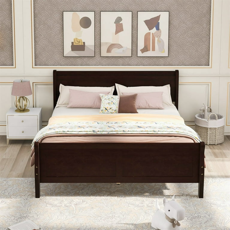Full Size Wood Platform Bed with Headboard and Footboard Wooden Bed Frame with Slat Support Classic Design Platform Bed Suitable for Any Bedroom Style No Box Spring Required Espresso Walmart
