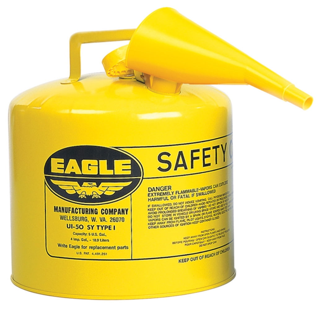 Eagle 5 Gal Steel Safety Can for Diesel, Type I, Flame Arrester, Funnel ...