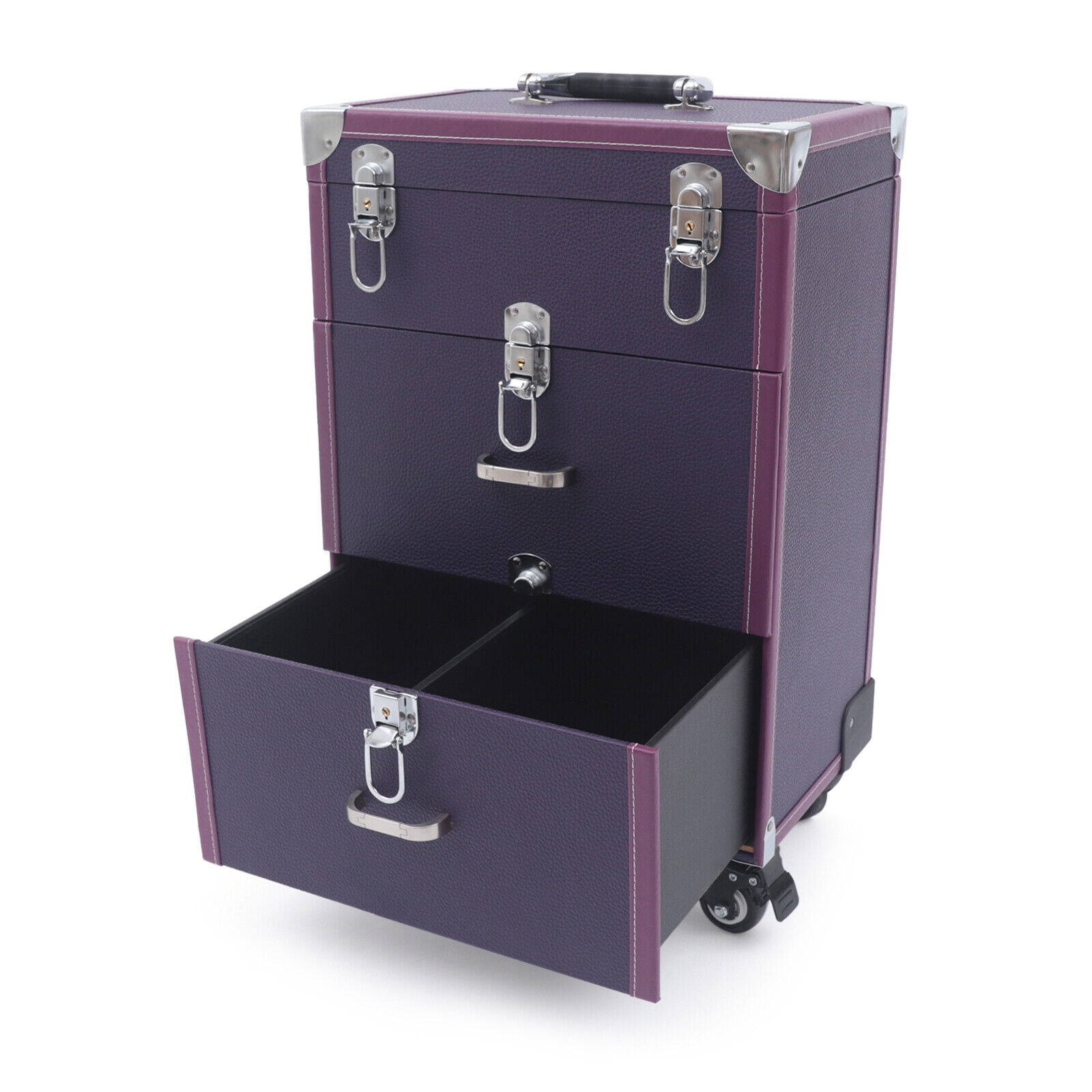 TOOL1SHOoo 3-Layer Rolling Makeup Train Case Cosmetic Trolley Travel ...