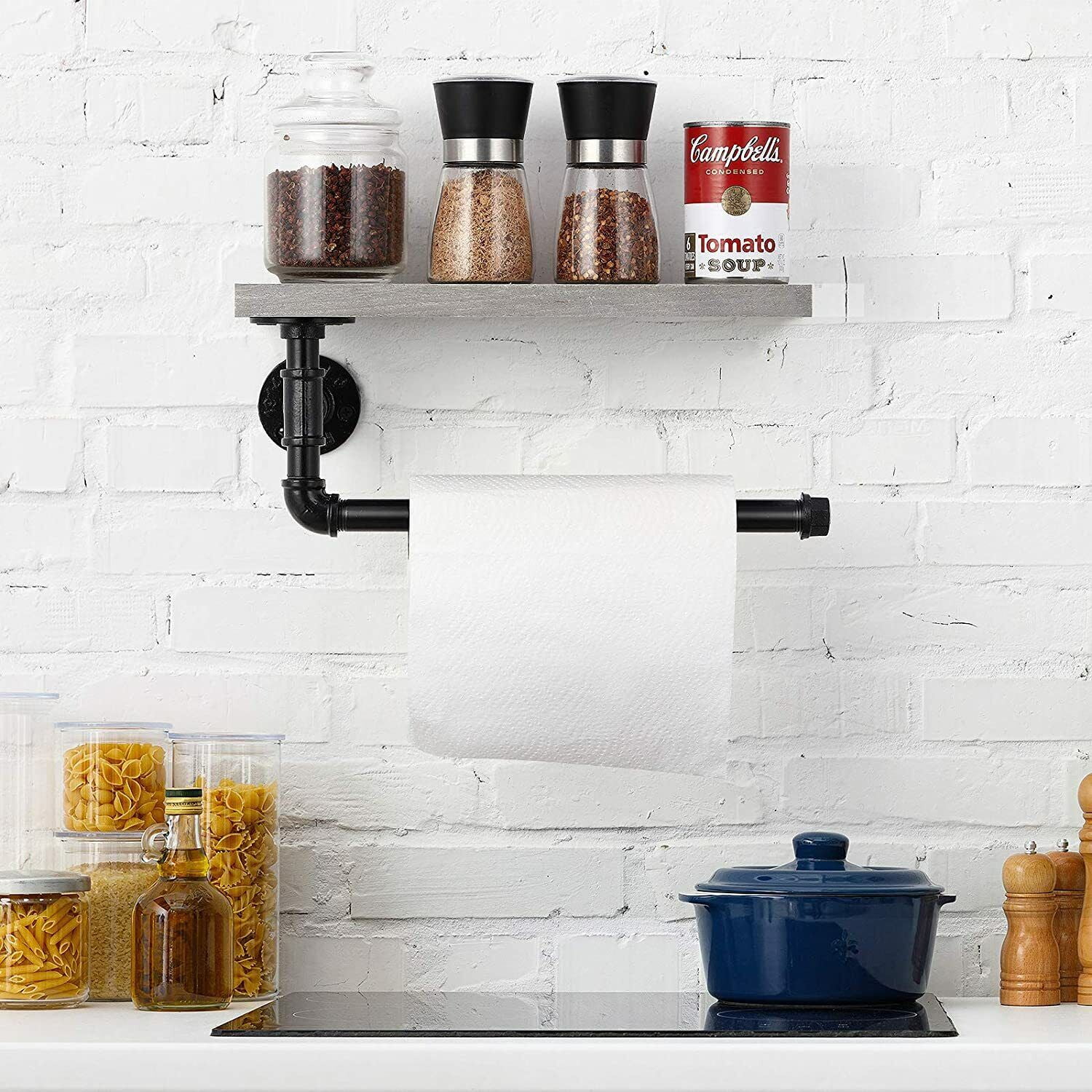 Wall-mounted kitchen paper rack seasoning rack floating partition gray ...