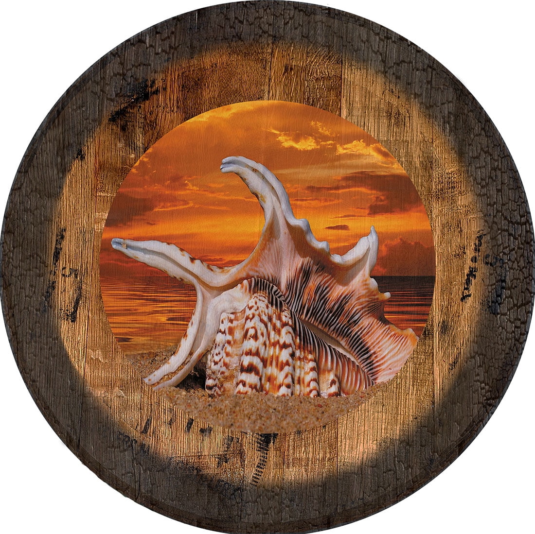 Beautiful Sea Shell Pub Sign Large Oak Whiskey Barrel Wood Wall Decor ...