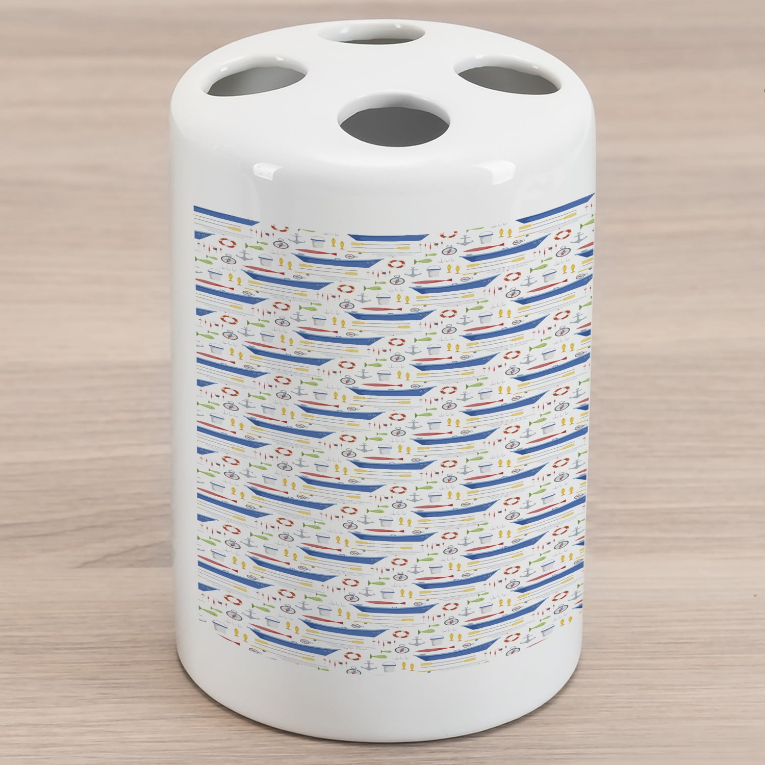 Marine Ceramic Toothbrush Holder, Cartoon Style Fishing Themed ...