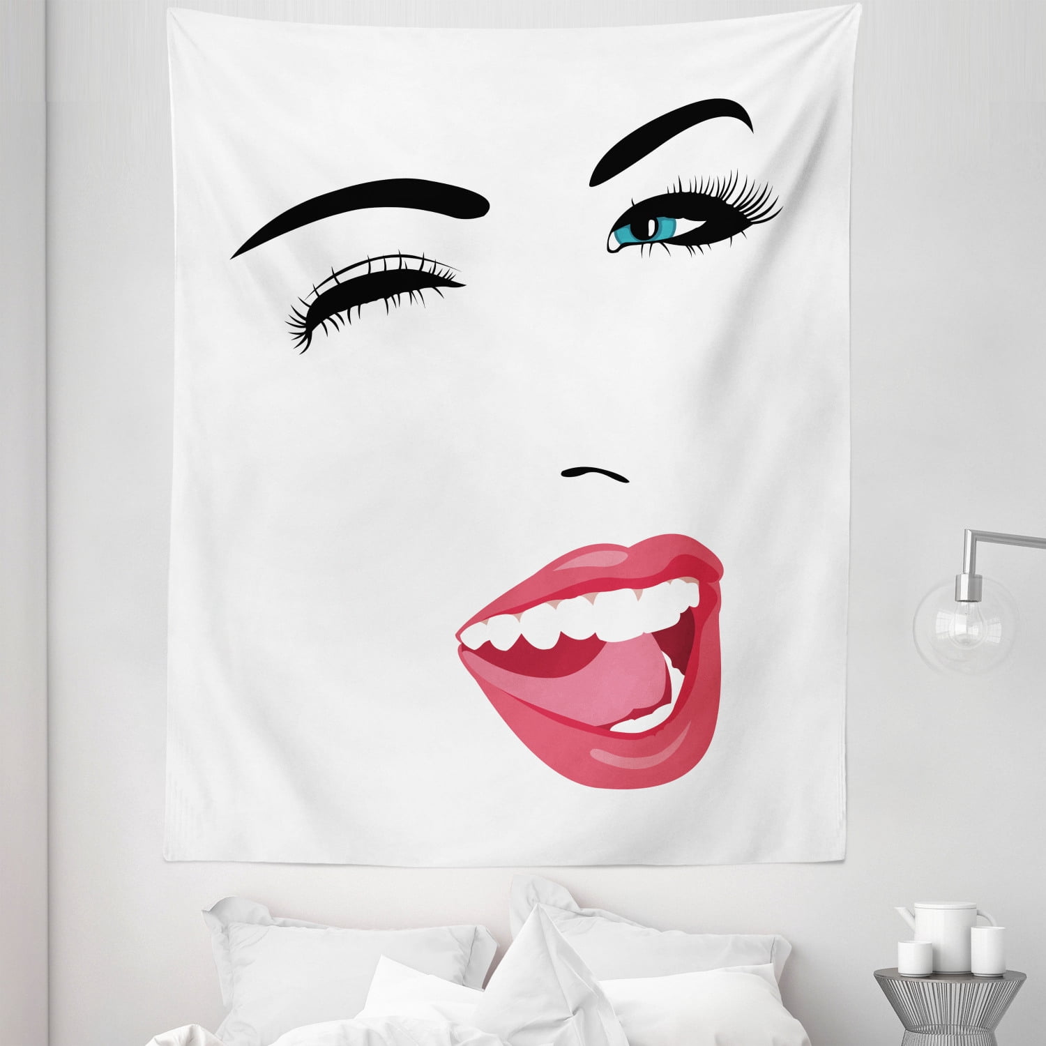 Women Tapestry, Modern and Simple Pop Art Concept Print of Winking ...