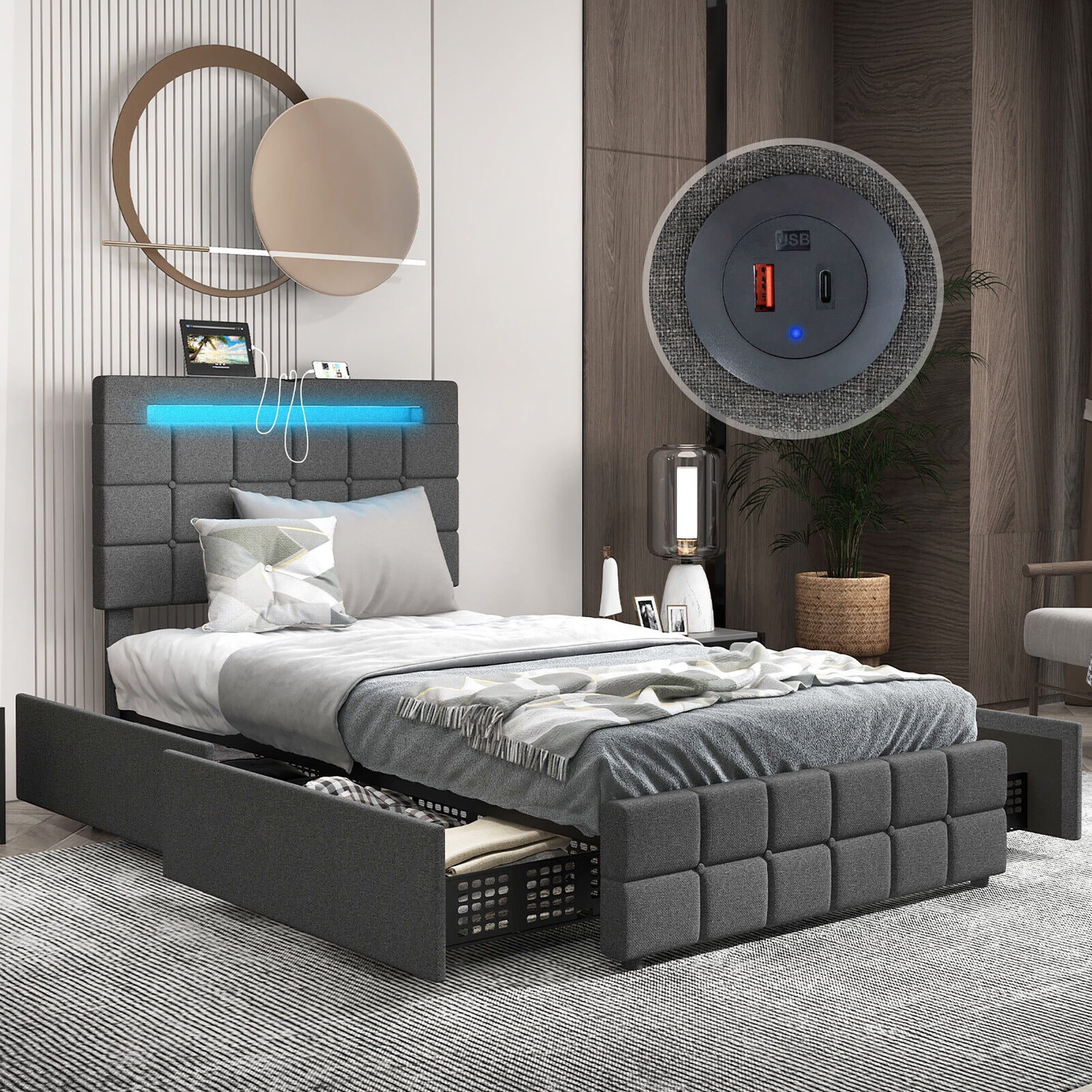 Click here for Gymax Twin Upholstered Platform Bed With Led Headb... prices