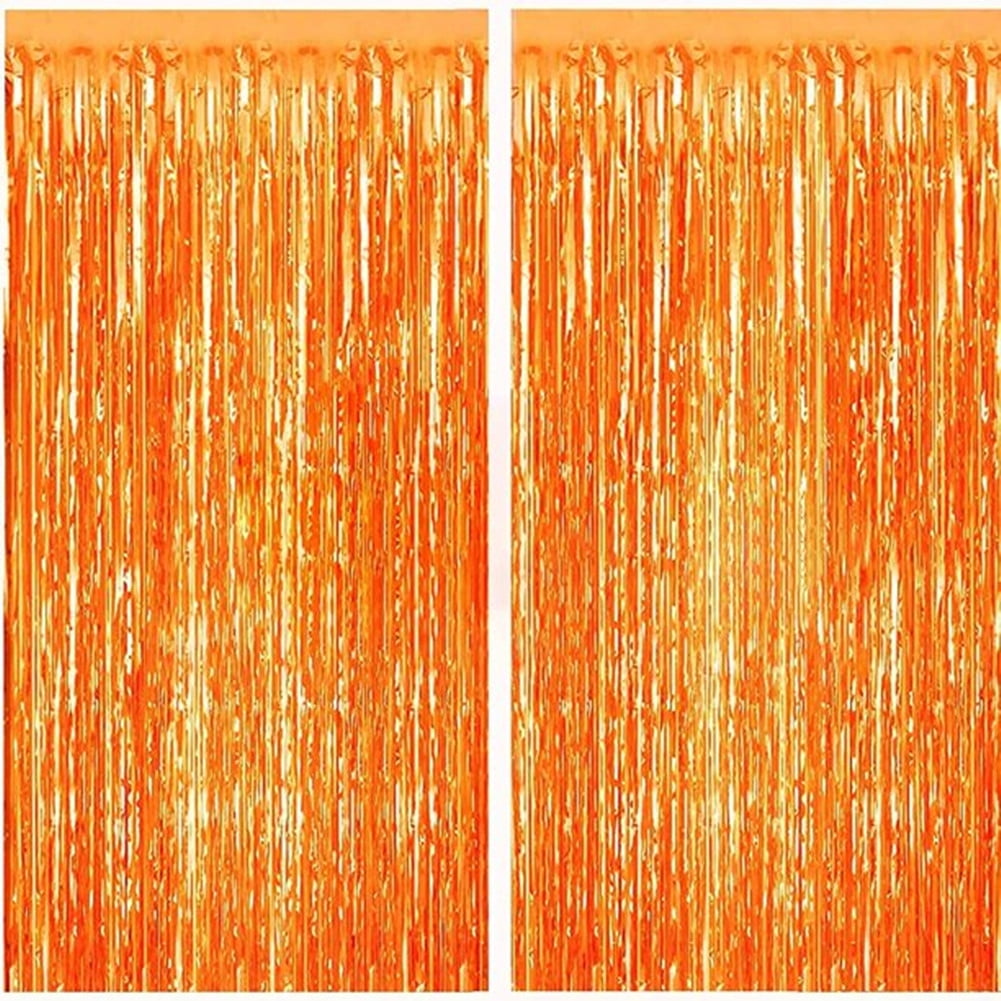 Chainplus Orange Foil Fringe Curtain, 2 Packs 3FT x 8FT Metallic Tinsel ...