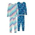 BTween 4-Piece Girls Pajamas, Long Sleeve Tie Dyed Blue Unicorn Girls' Pajama Sets, Size 8 ...