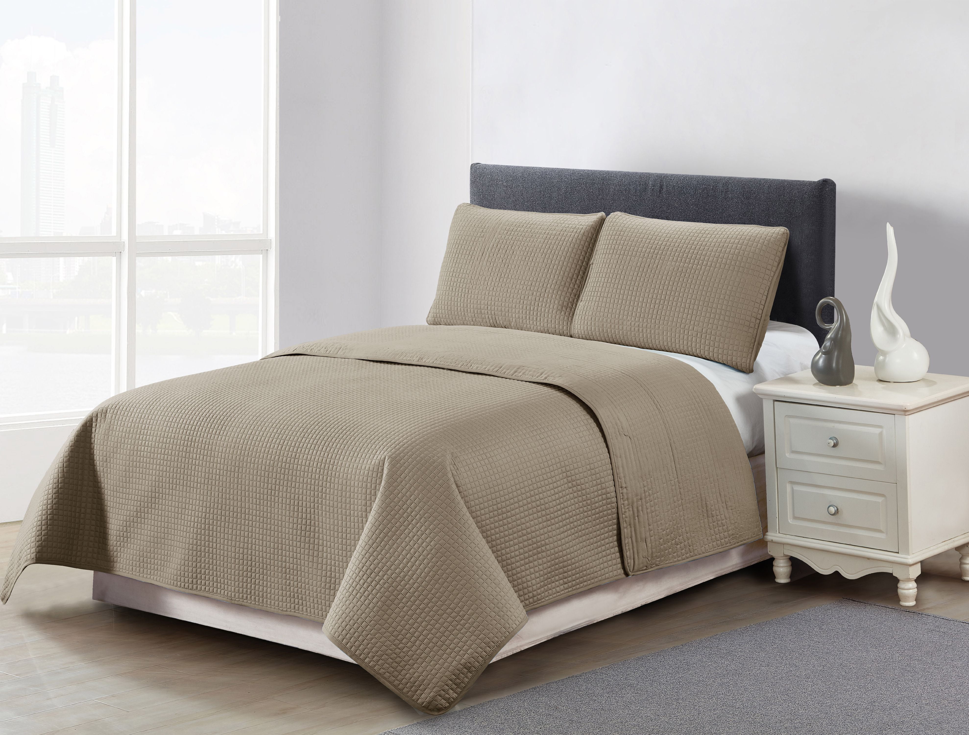Harper Lane Carter Box Stitch 3-piece Quilt Set Taupe King - Walmart.com