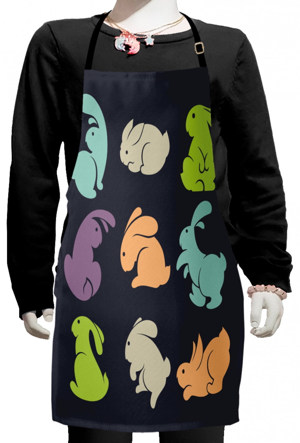 Bunny Kids Apron, Pastel Colored Rabbit in Different Positions on a ...