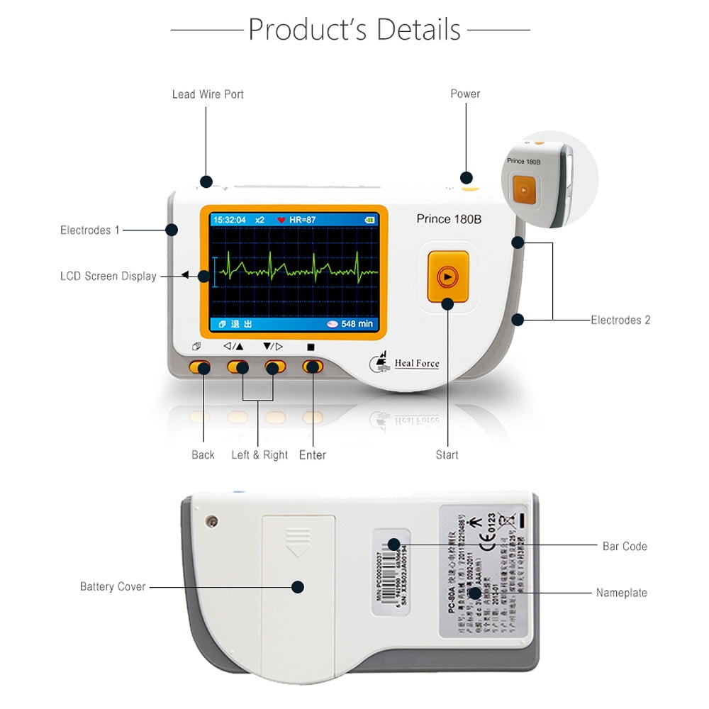 Buy Force PC-180B0 Portable ECG Monitor Handheld LCD Heart Rate Home ...