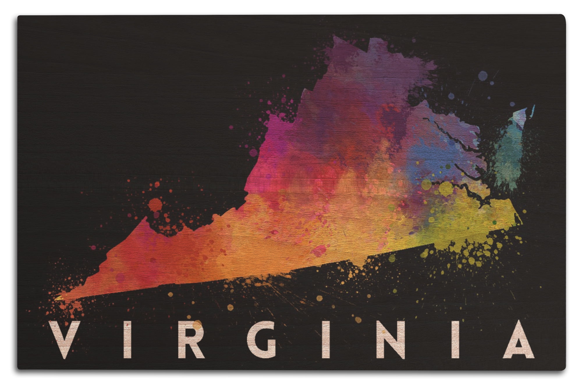 Virginia, State Abstract Watercolor, Black Background Birch Wood Wall ...