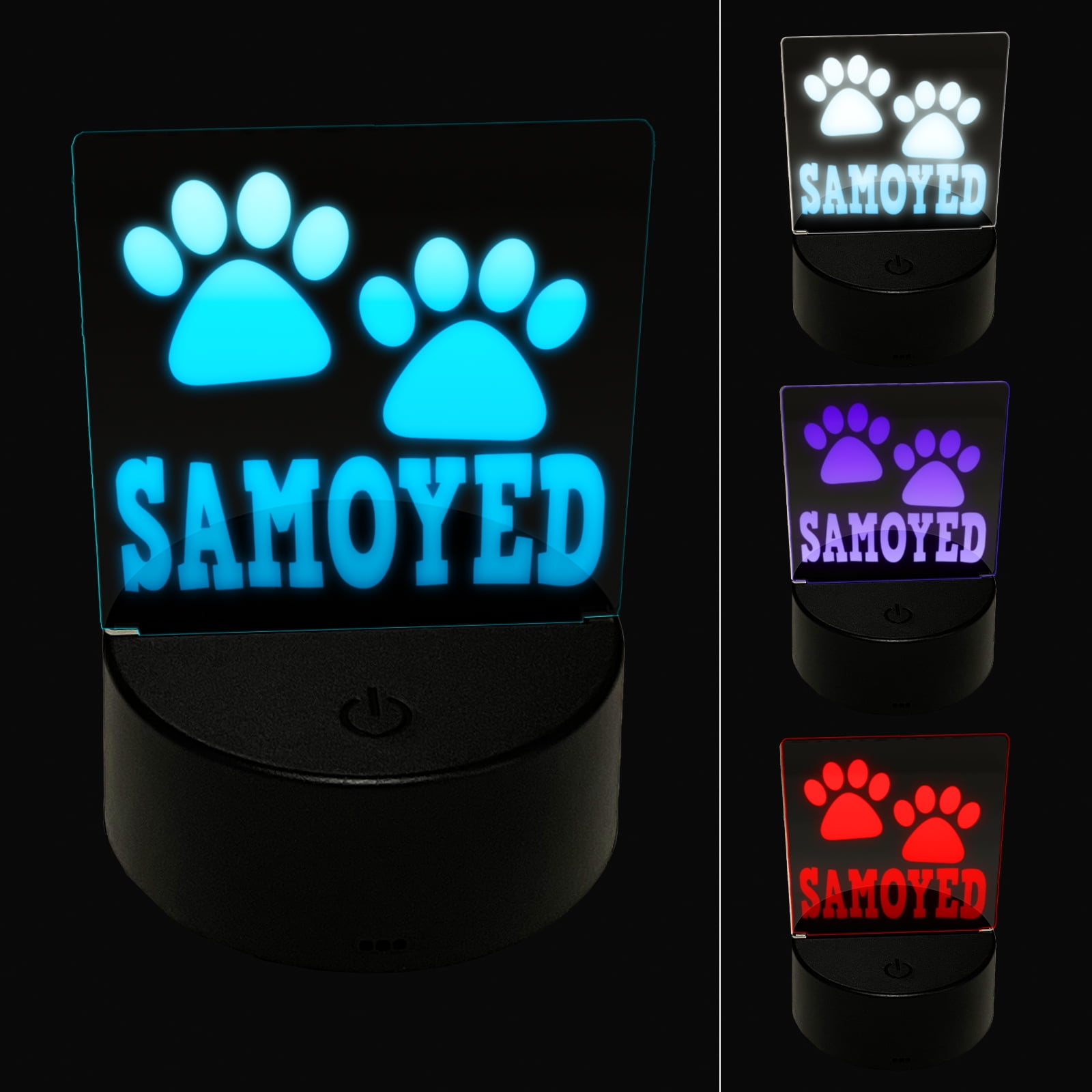 Samoyed Dog Paw Prints Fun Text LED Night Light Sign 3D Illusion Desk ...