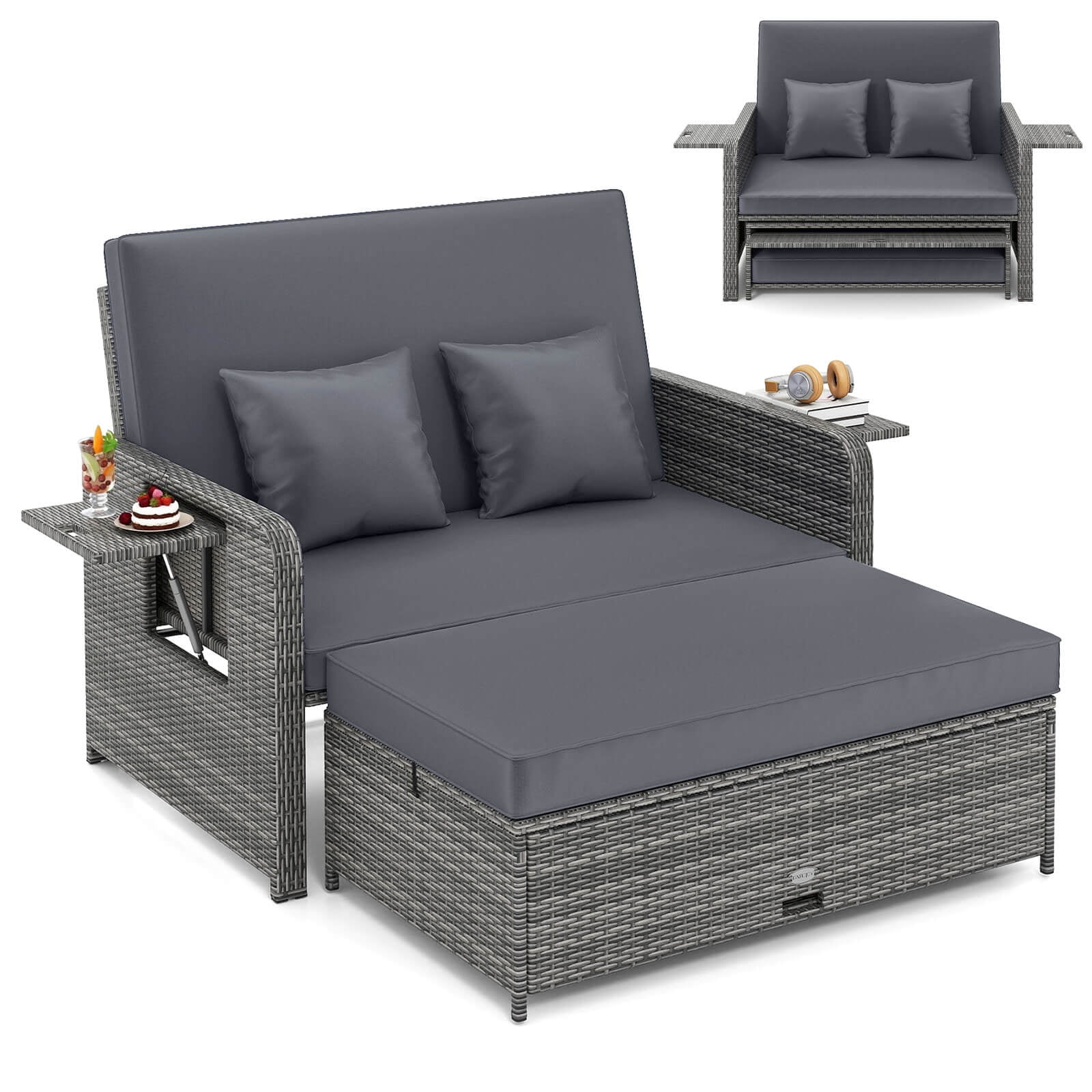 Click here for Costway Patio Rattan Daybed Set Wicker Loveseat So... prices