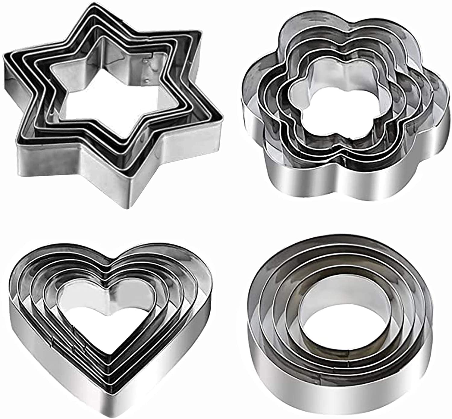 Metal Cookie Cutters Set - 12Pcs Heart, Star, Round, Flower Shapes ...