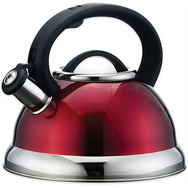 Mainstays 3 Liter Whistling Tea Kettle, Stainless Steel, Red - Walmart.com