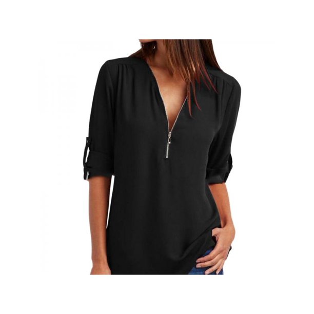 Vicooda - VICOODA Plus Size Women's Chiffon Blouse Roll-Up Long Cuffed ...