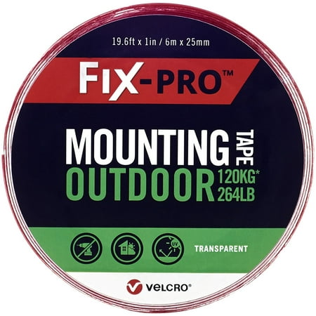 Velcro(R) Brand Fix-Pro Outdoor Mounting Tape 1"X19.5'-Clear, 264Lb ...