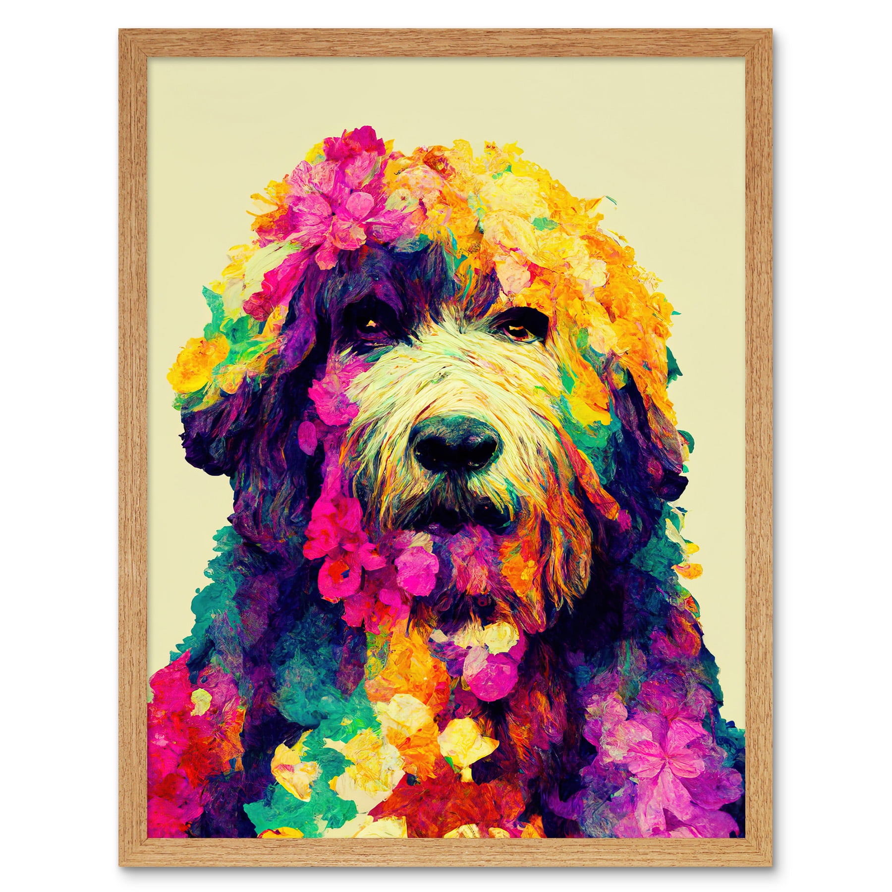 Colourful Vibrant Floral Labradoodle Dog Abstract Portrait Art Print ...