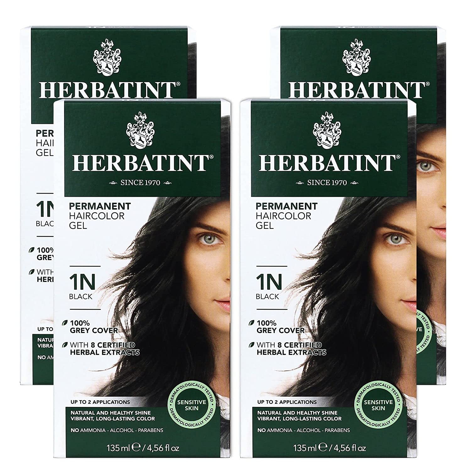 Herbatint Permanent Haircolor Gel, 1N Black, Alcohol Free, Vegan, 100% ...