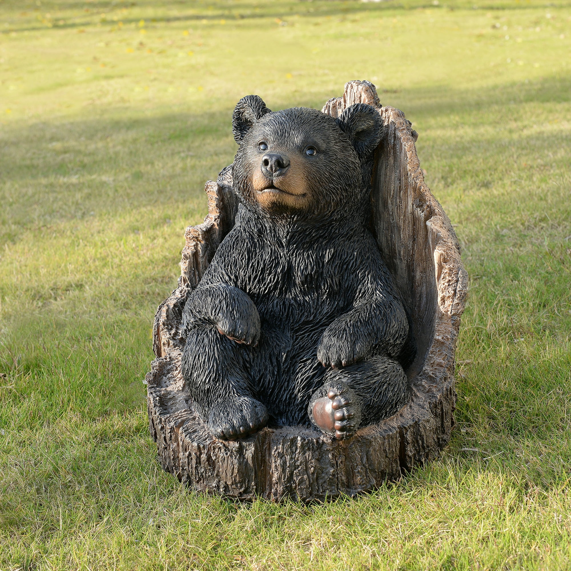 Click here for Hi-Line Gift Black Bear Sitting In Stump Garden St... prices