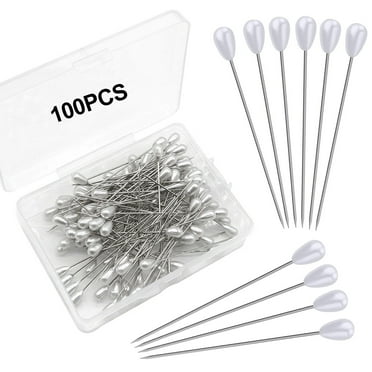 100 Piece Red White Sewing Pins Ball Glass Head Pins Straight Quilting ...