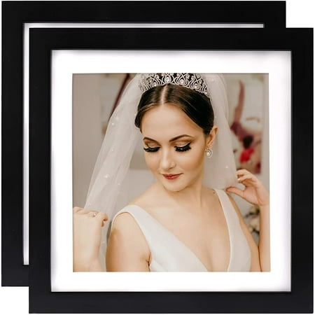 Black 10x10 Picture Frames Set of 2 Display Pictures 8x8 with Mat or ...