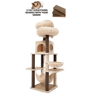 Catry 28" Beige 3-Level Cat Tree with Hammock Scratching Post Tower ...