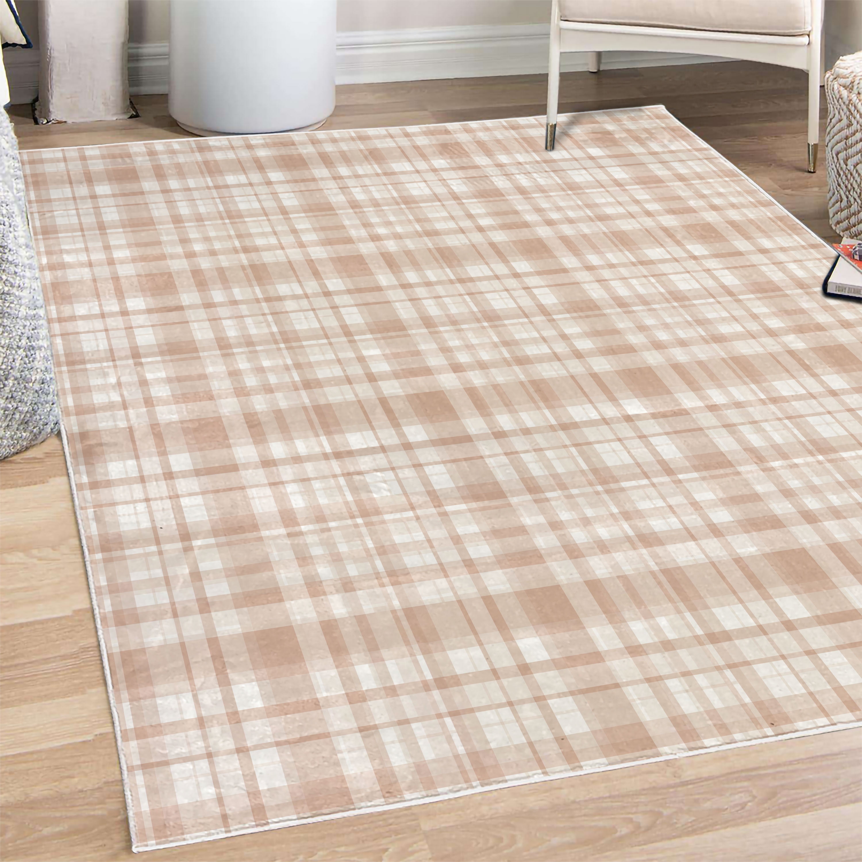 Plaid Decorative Rug, Modified Stripes Crossed Horizontal and Vertical ...