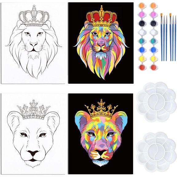VOCHIC 4 Pack 8x10 Pre Drawn Canvas Painting Kit for Adults, Kids ...
