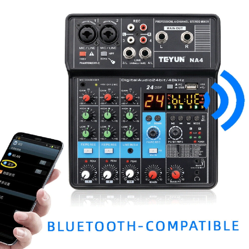 CNCEST Professional 4 Channel Audio Mixing Console Bluetooth Live ...