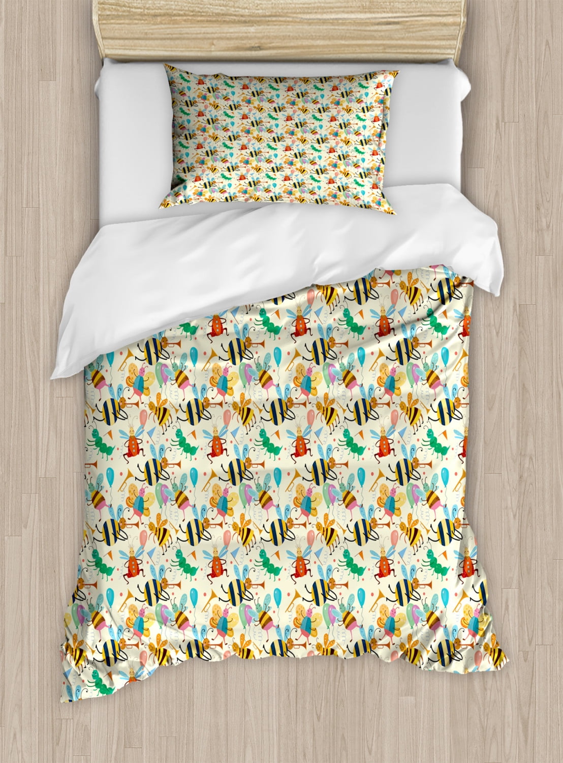 Bee Twin Size Duvet Cover Set, Graphic Bee Figures Partying Dancing ...