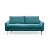 Pemberly Row Contemporary 70" Round Arm Linen Fabric Sofa in Blue ...