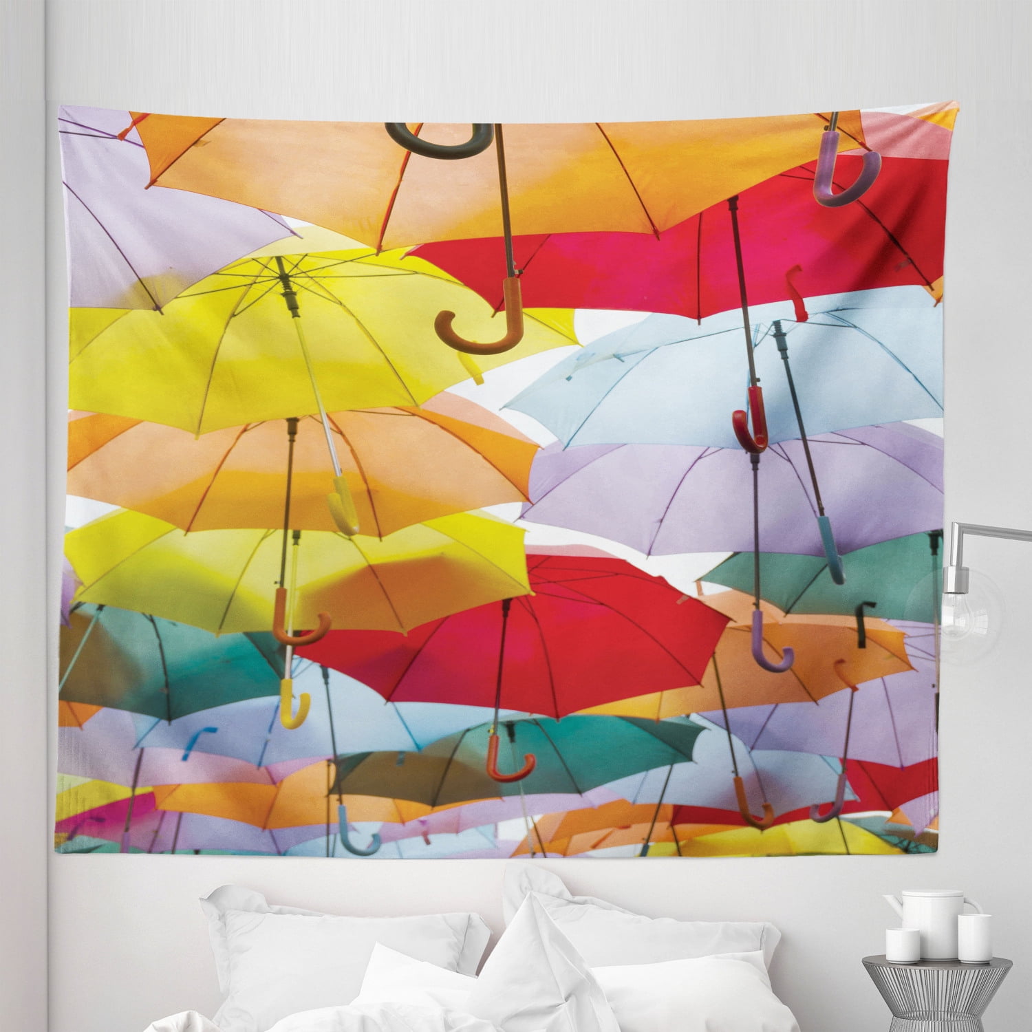 Colorful Tapestry, Close up Happy Photo Hanged High Vivid Umbreallas ...