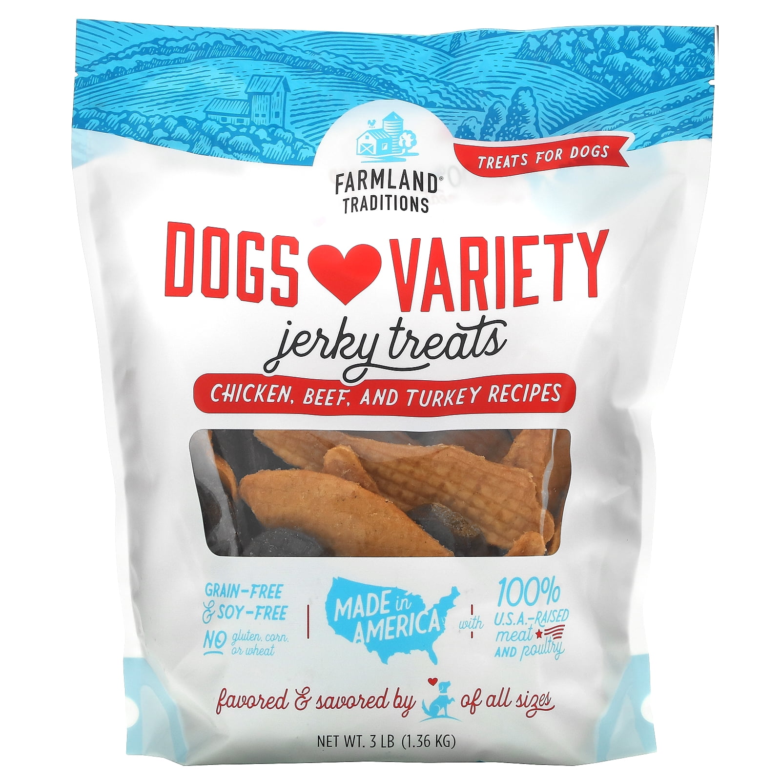 Farmland Traditions Dogs Love Variety Beef, Chicken, and Turkey Jerky ...