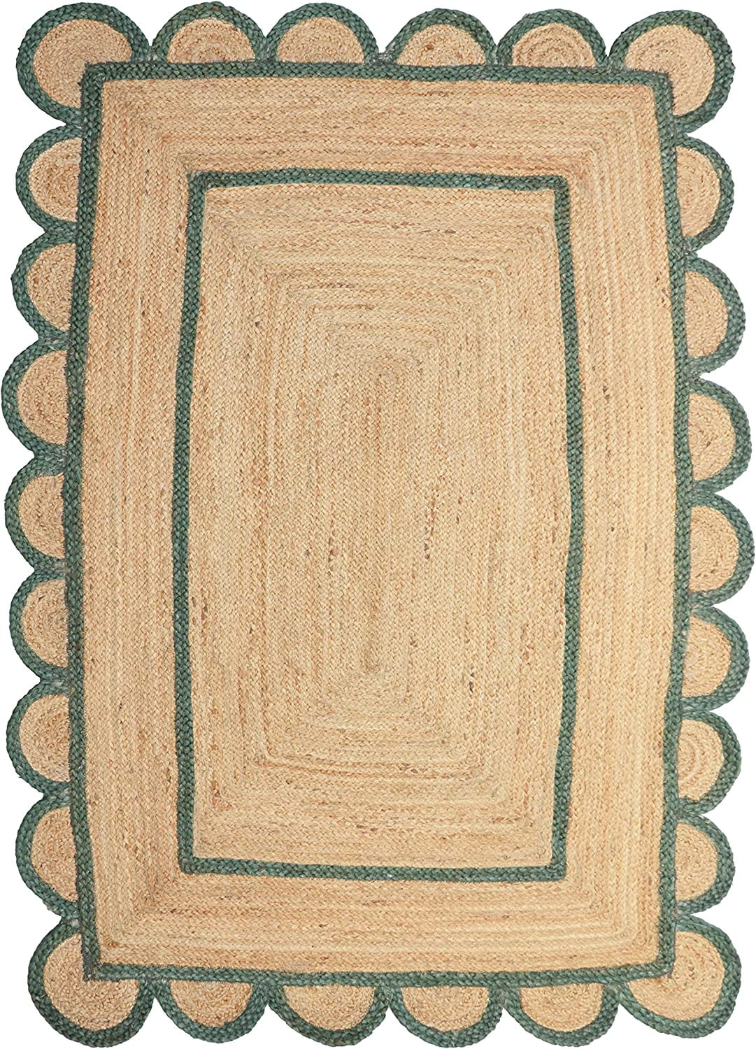 Green Border Natural Scallop Pattern Jute Bohemian Area Rug - Walmart.com