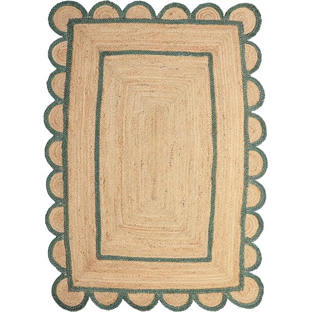 Green Border Natural Scallop Pattern Jute Bohemian Area Rug - Walmart.com